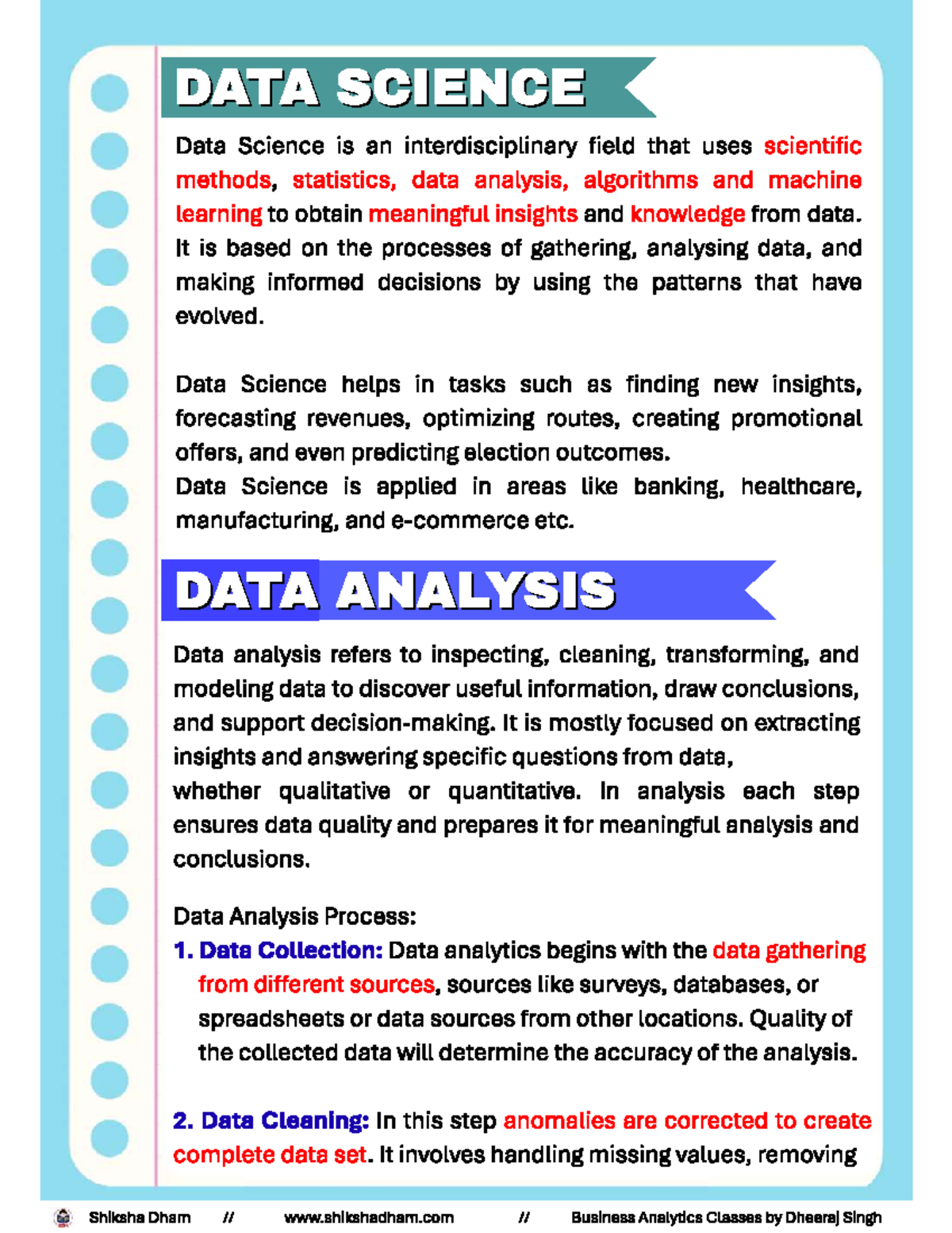 DATA SCIENCE & ANALYTICS Overview - Shiksha Dham BA Classes - Studocu