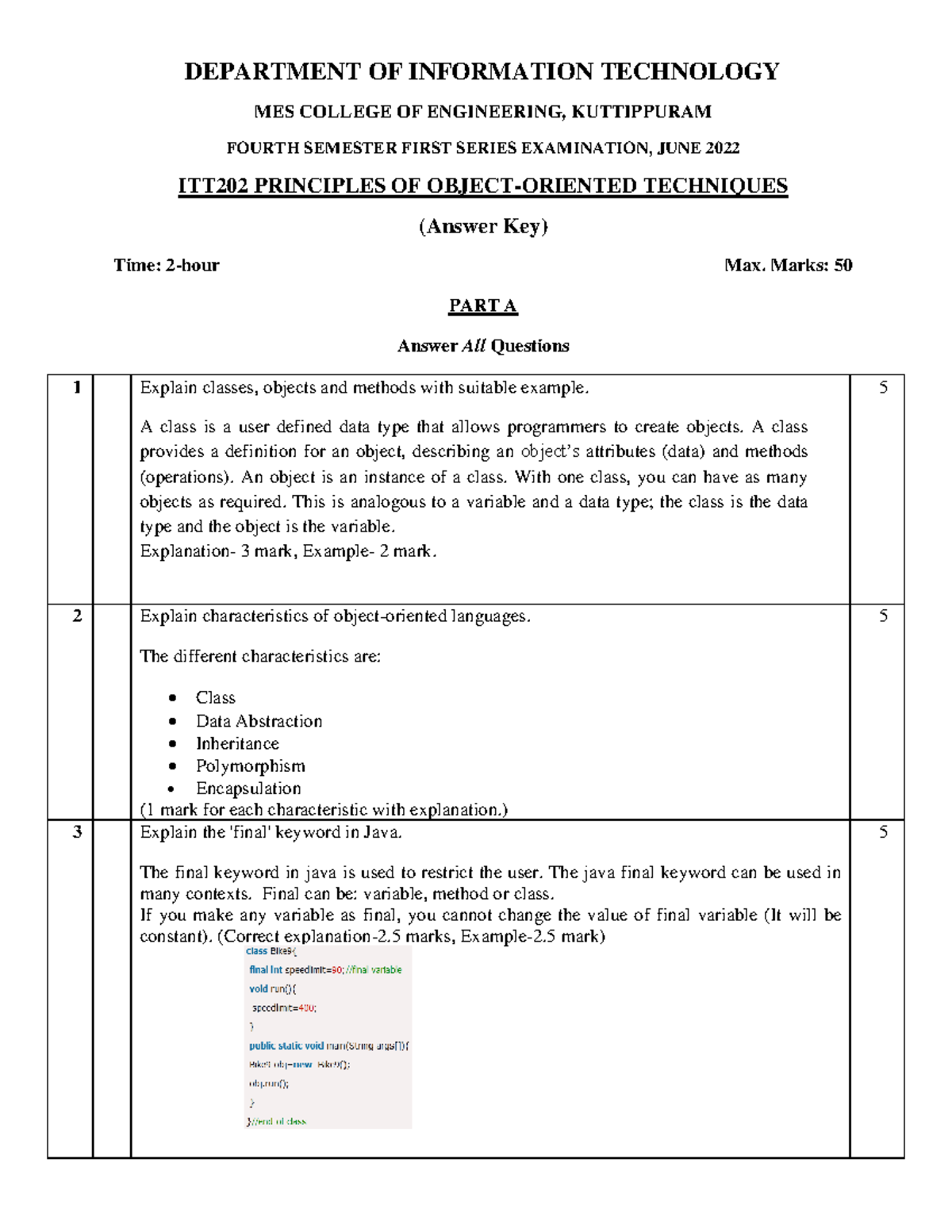 Itt202 Principles Of Object Oriented Techniques Department Of