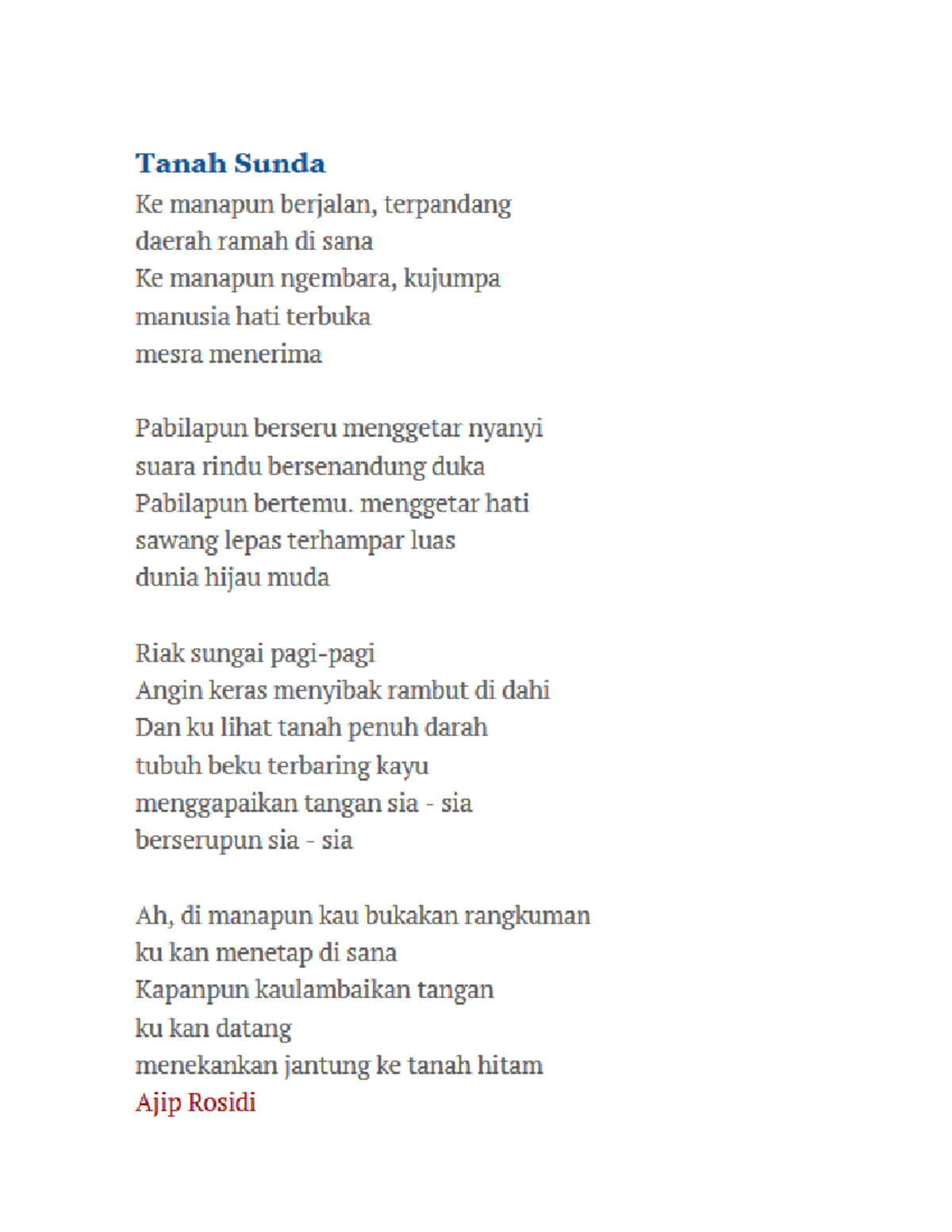 Teks Puisi Sastra Indonesia: "Tanah Sunda" oleh Ajip Rosidi - Studocu