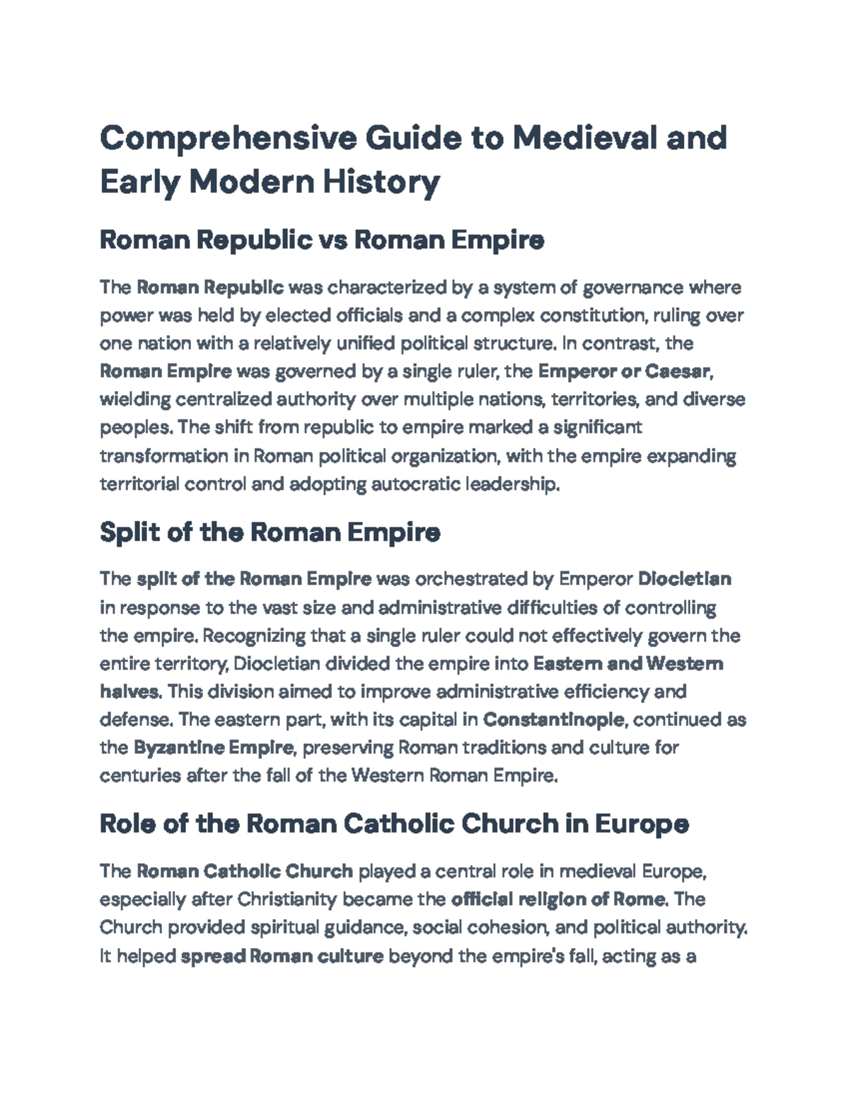 Medieval & Early Modern History: Roman Republic vs Empire (HIST 101 ...