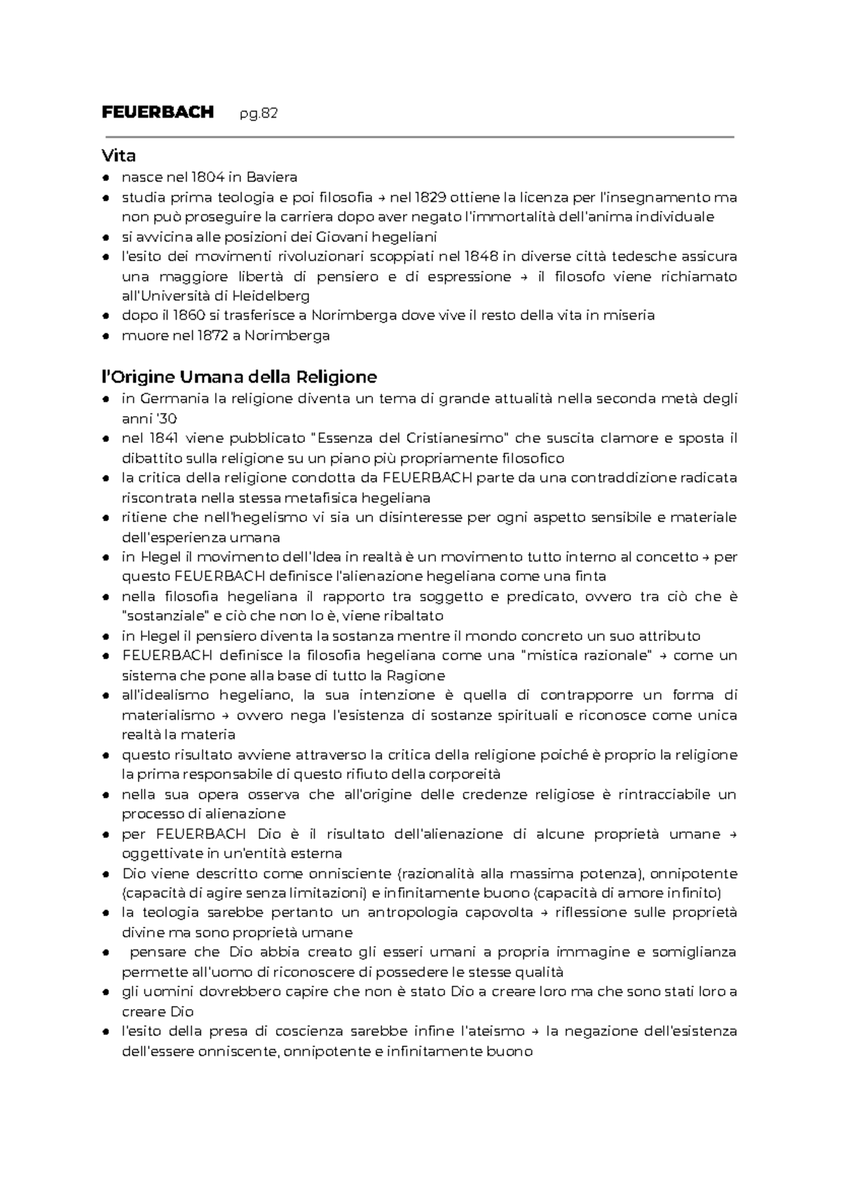 Filosofia - Appunti su Feuerbach e la Critica della Religione - Studocu