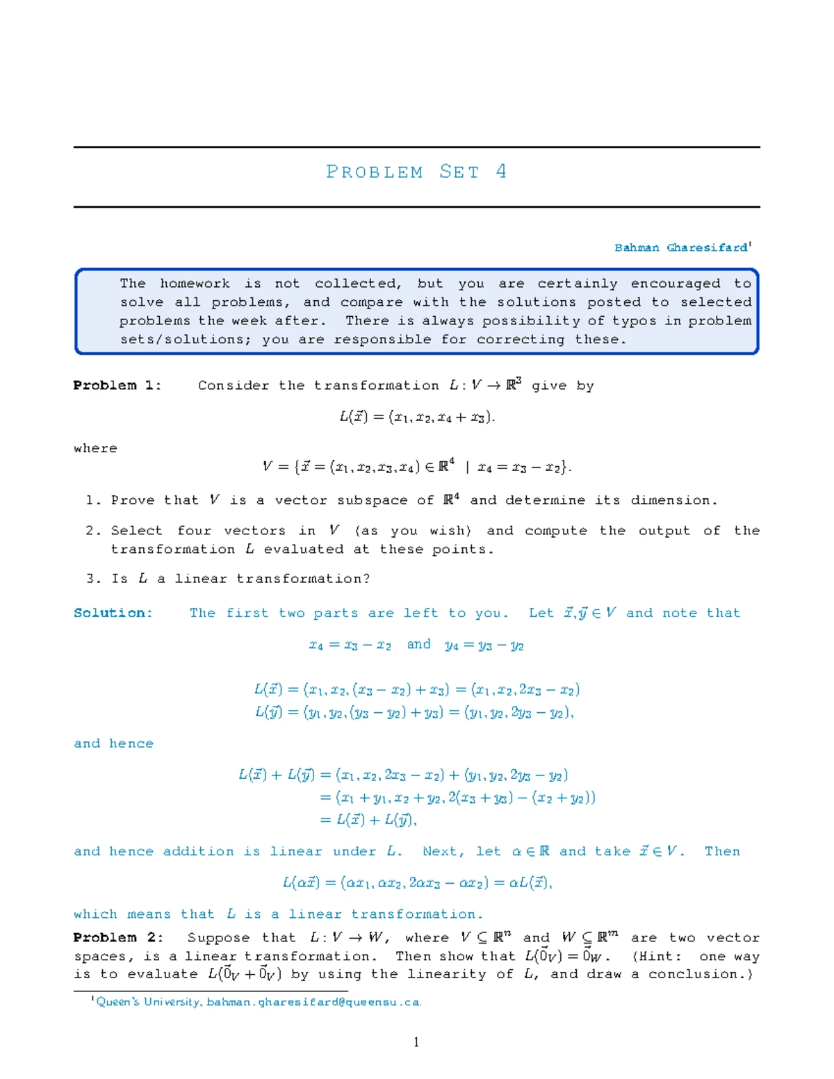 Problem Set 4 - Linear Transformations & Vector Spaces Analysis - Studocu