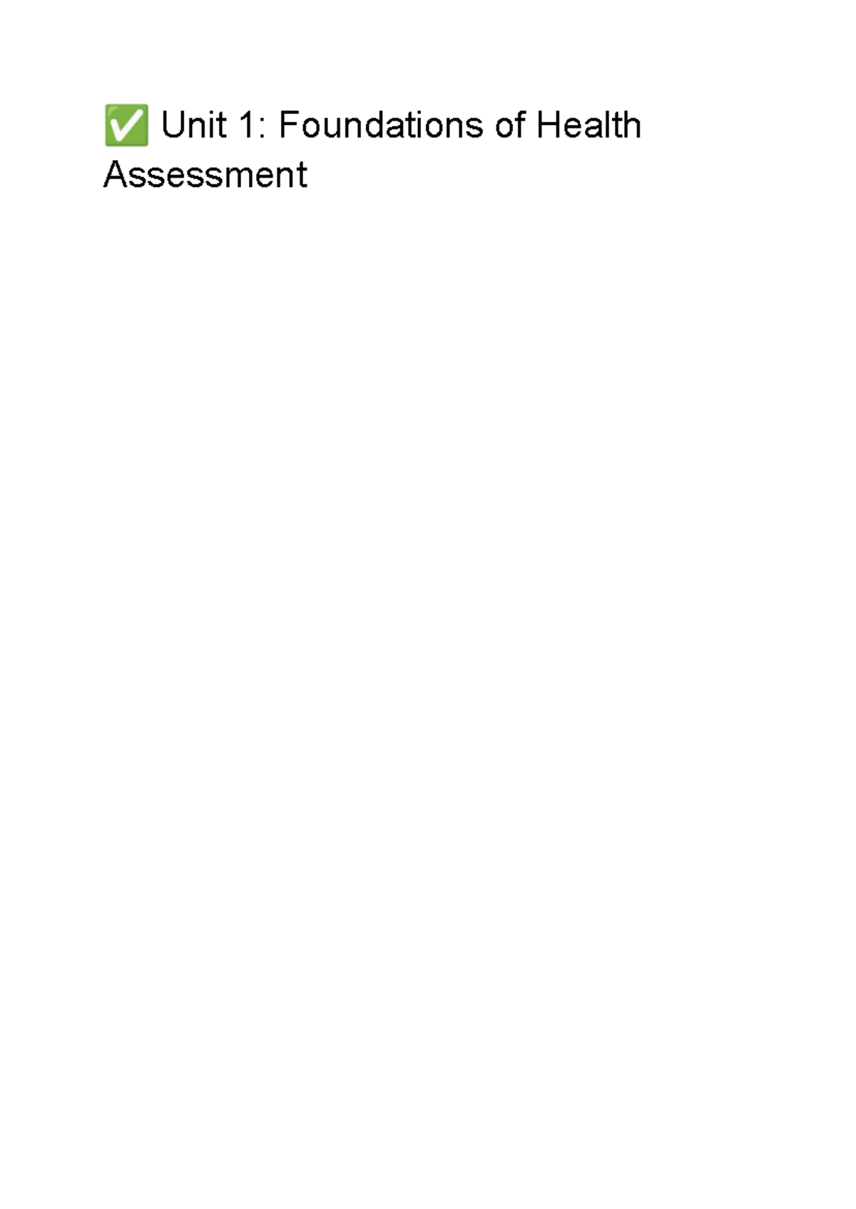 HEAS 1000: Foundations of Health Assessment - Unit 1 Overview - Studocu