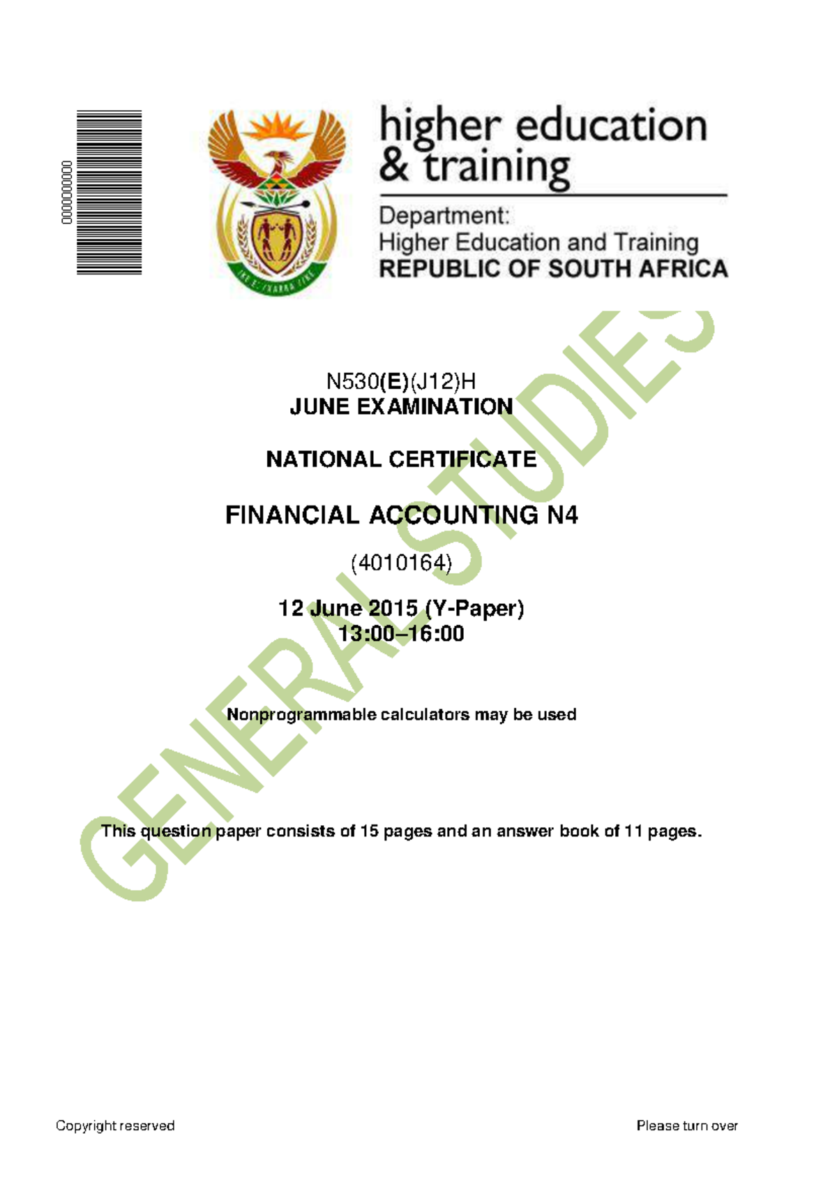 N530(E)(J12)H Financial Accounting N4 June 2015 Exam Question Paper ...