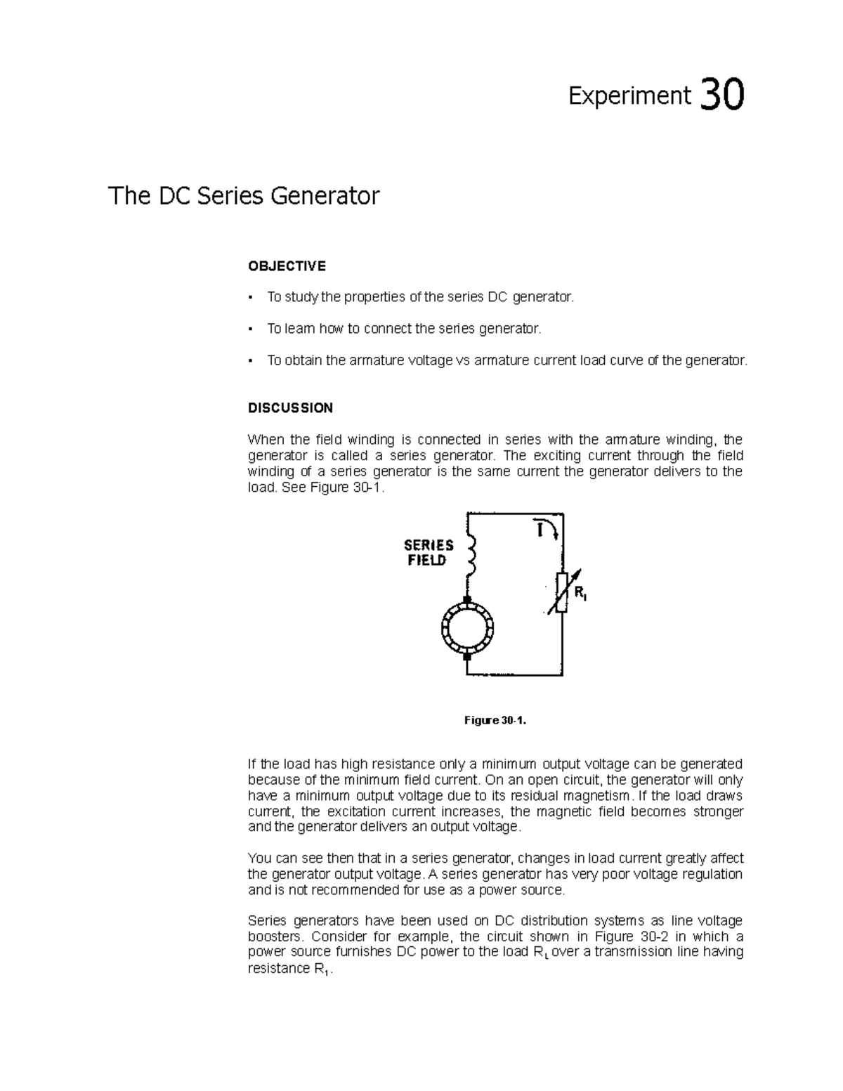 Experiment 30: Series DC Generator Analysis and Operation - Studocu