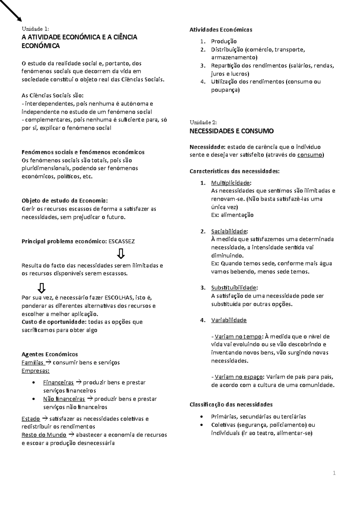 Resumo de Economia para 10º Ano: Fundamentos e Conceitos-chave - Studocu