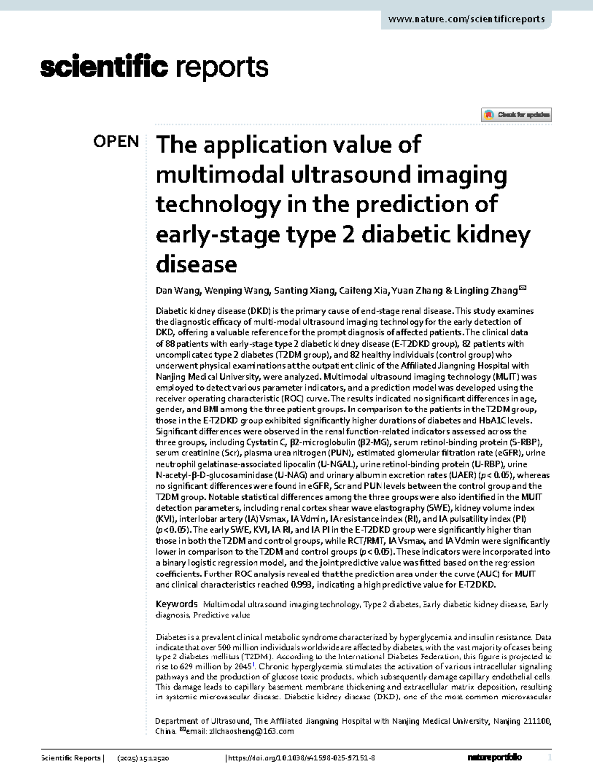 Multimodal Ultrasound Imaging for Predicting DKD in T2DM Patients - Studocu