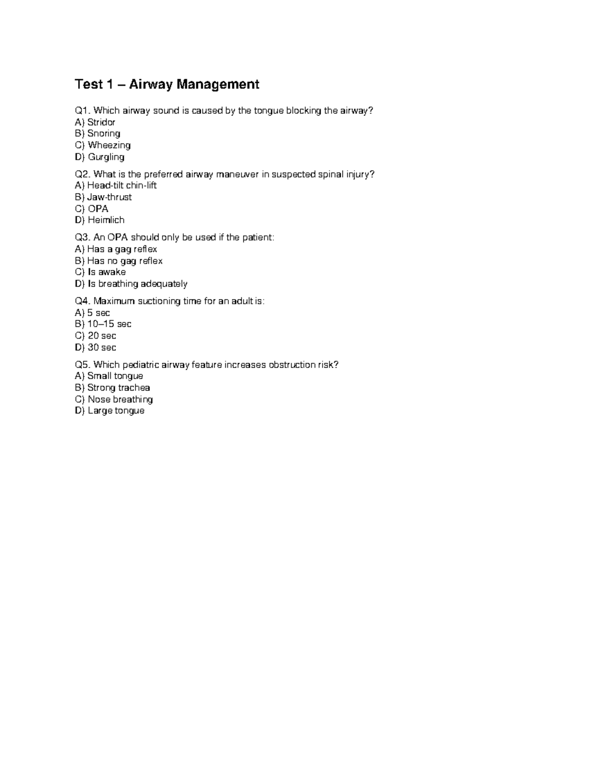 EMT 101: Airway, Breathing & Vital Signs Practice Test - Studocu