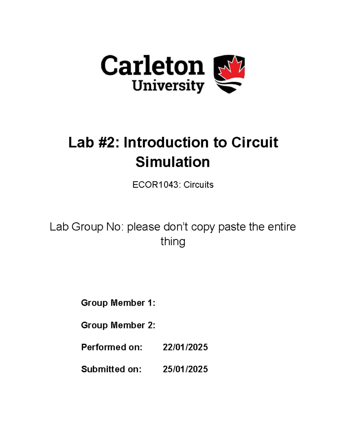 Lab Report #2 - ECOR 1043 - Lab #2: Introduction to Circuit Simulation ...