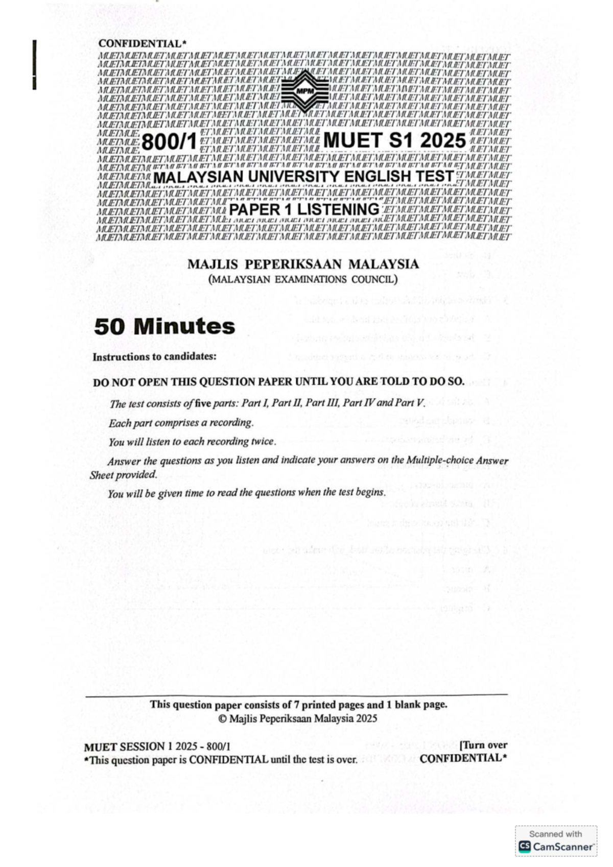 MUET S1 2025 Listening Test Paper 1 - Malaysian University English Test ...