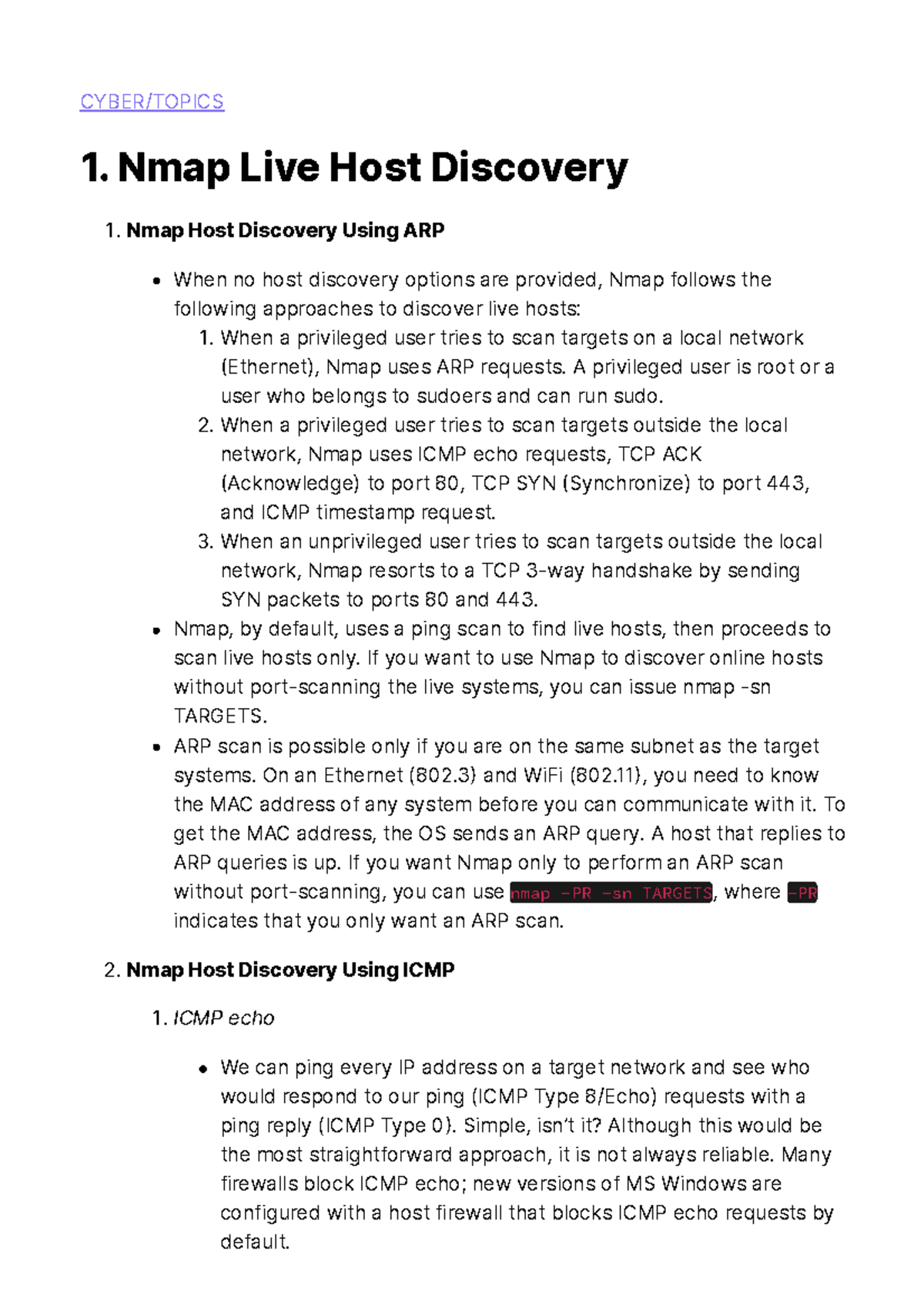 NMAP - Host Discovery Techniques and Methods - Studocu