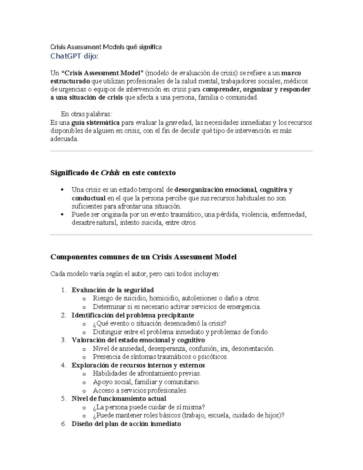 Modelos de Evaluación de Crisis (Crisis Assessment Models) y sus ...