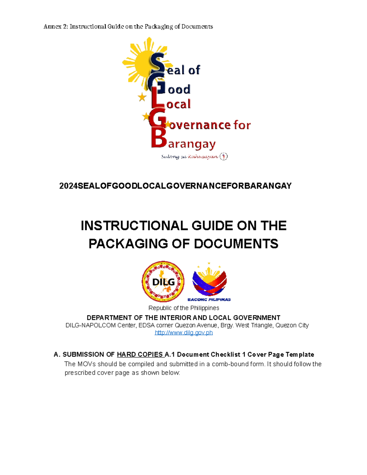 2024 SEAL OF GOOD LOCAL GOVERNANCE GUIDELINES FOR BARANGAYS - Studocu