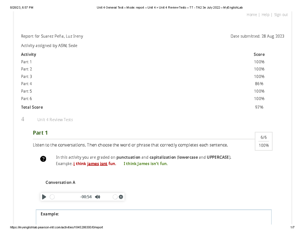 Unit 4 Review Tests - Mode Report - TT - TN2 3e - Aug 2023 - Studocu