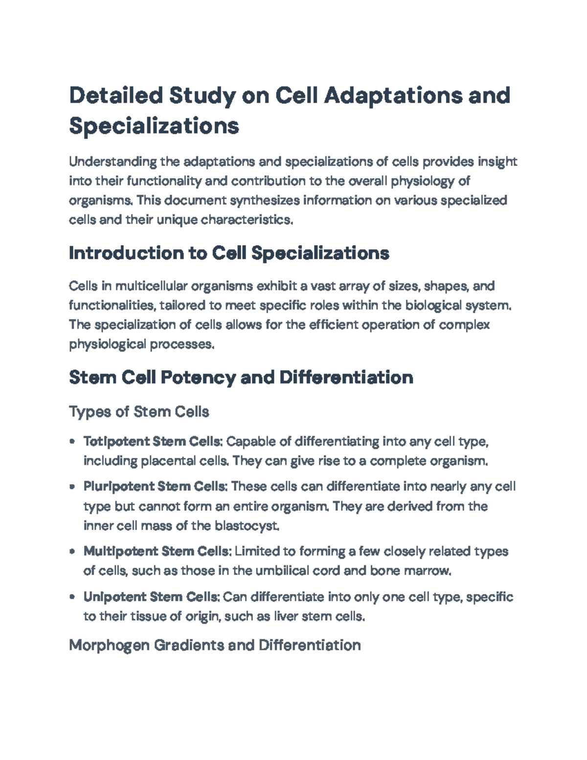 Cell Adaptations and Specializations in Organism Physiology - Detailed ...