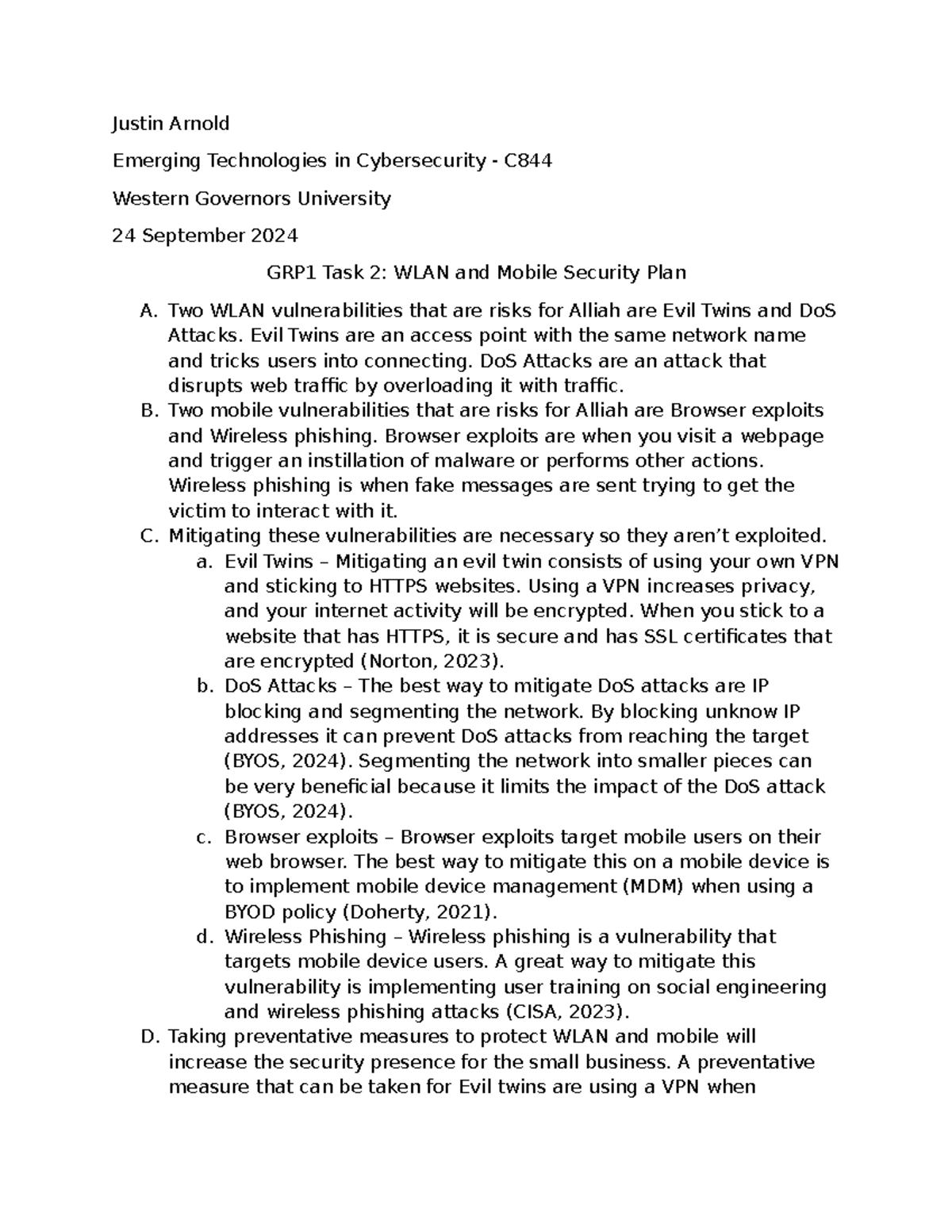 C844- Task 2- JA - C844 - Justin Arnold Emerging Technologies in Cybersecurity - C Western ...