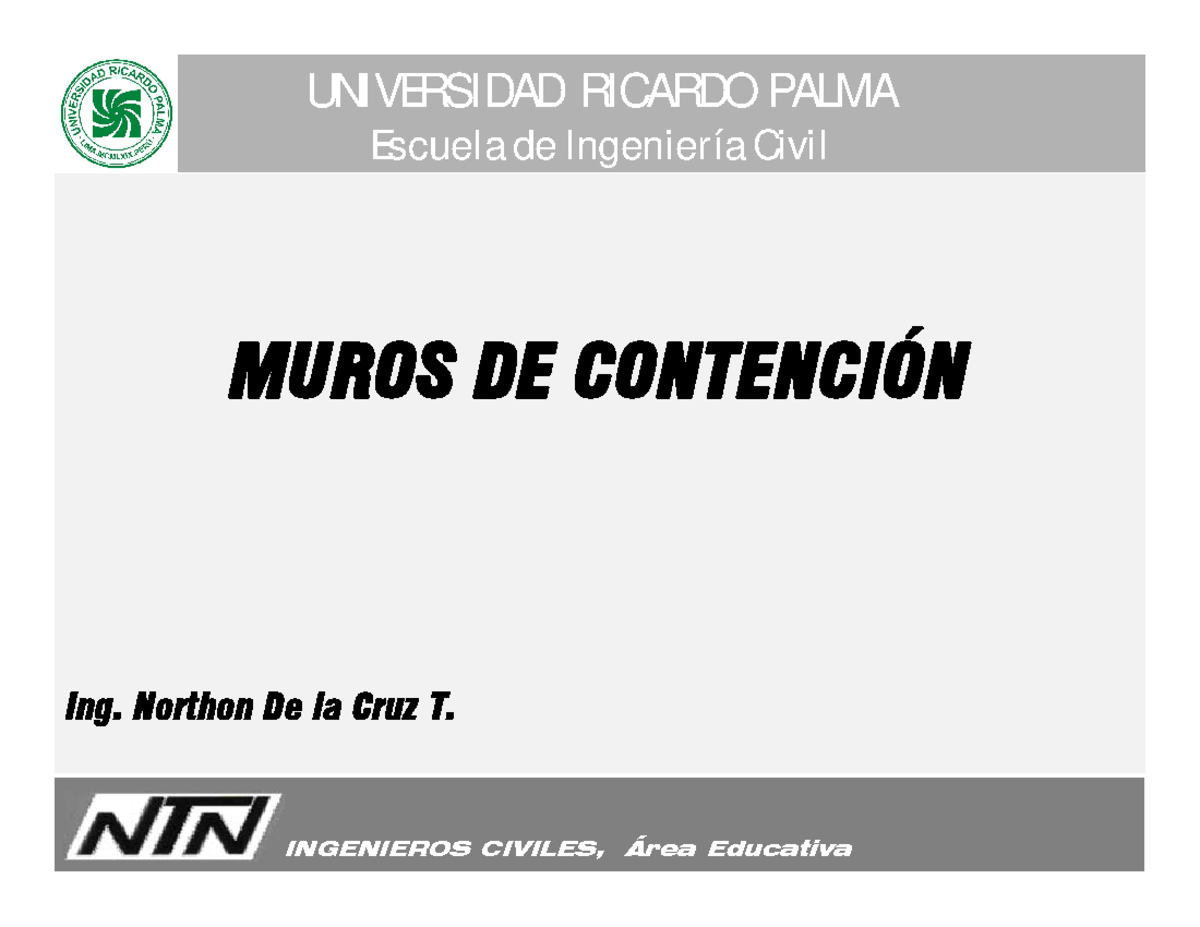 5. Muros de Contención: Definición, Tipos y Predimensionamiento - Ings ...
