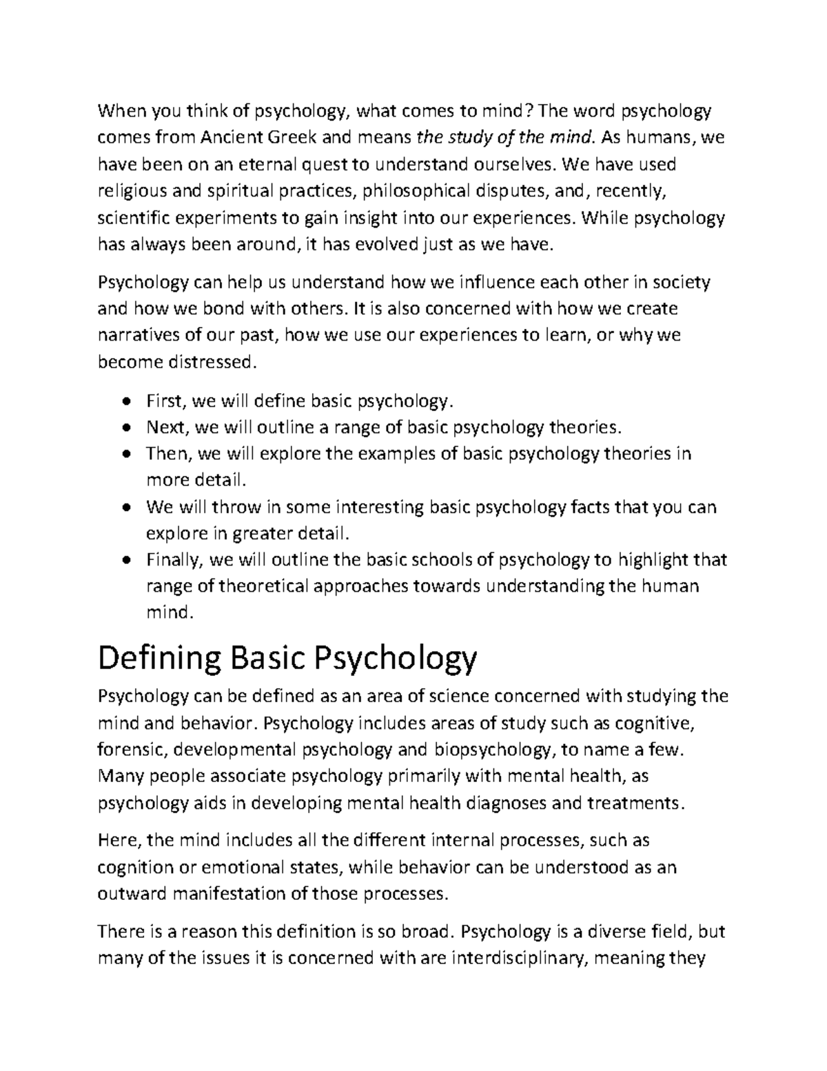 Basic Psychology Theories and Insights: A Comprehensive Overview - Studocu