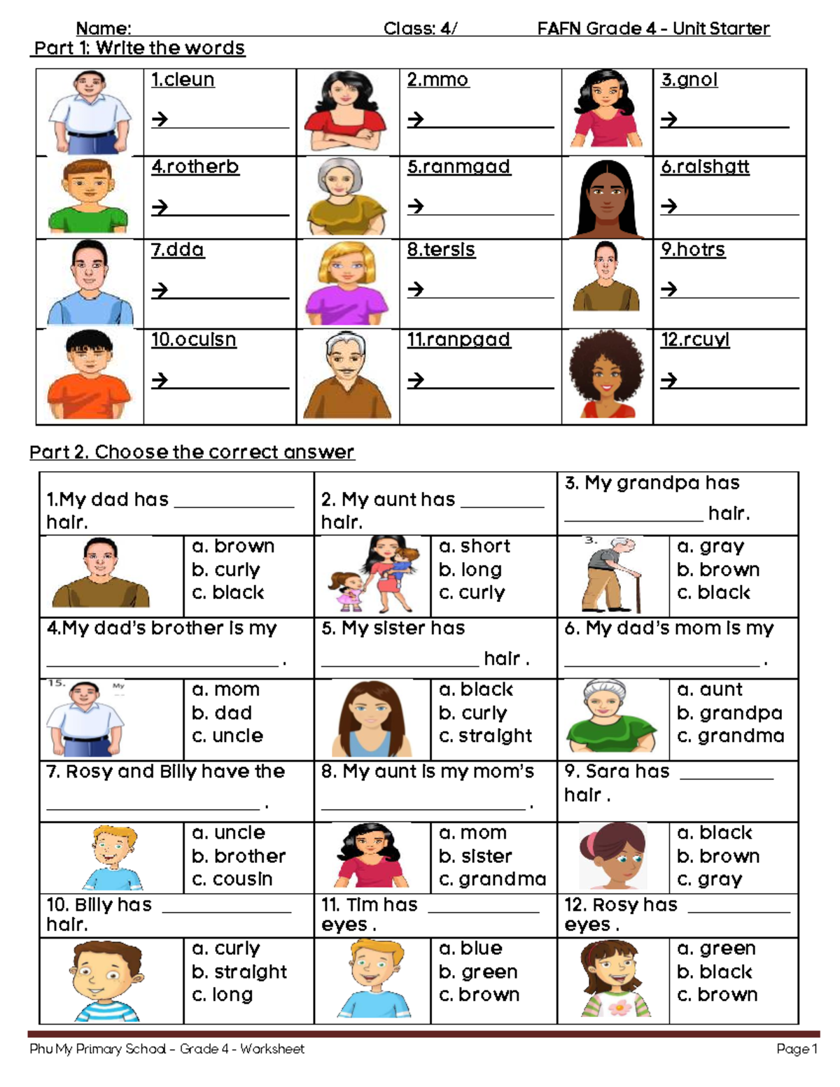 TA4 FAFN Grade 4 Unit 0 Starter Worksheet and Review - Studocu