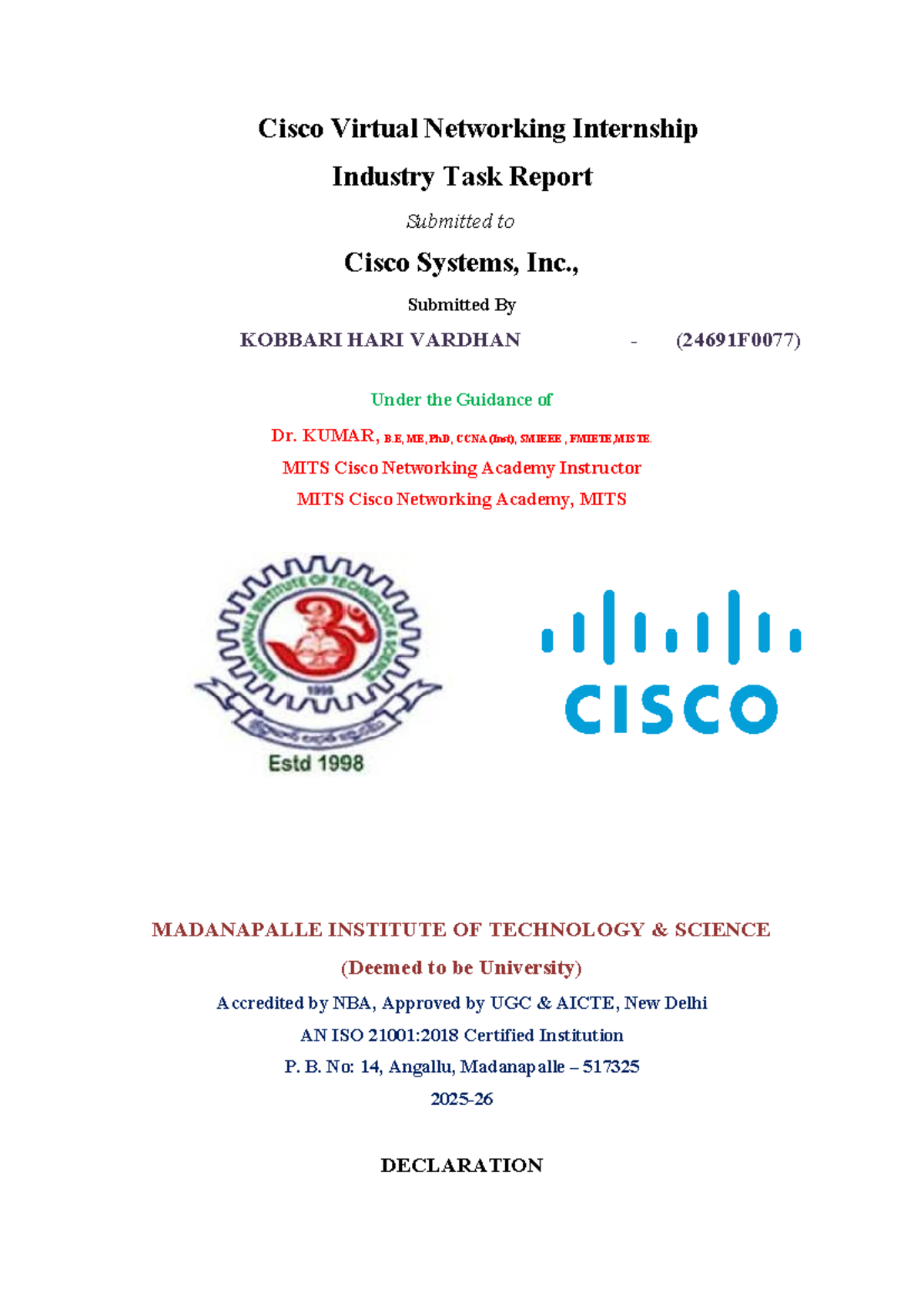 Cisco Virtual Networking Internship Report - Security Assessment ...