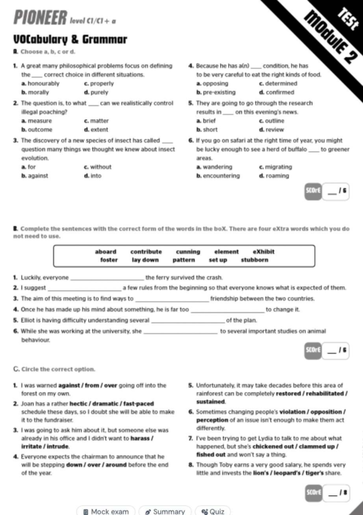Level A Vocabulary & Grammar Quiz UV0C - Studocu