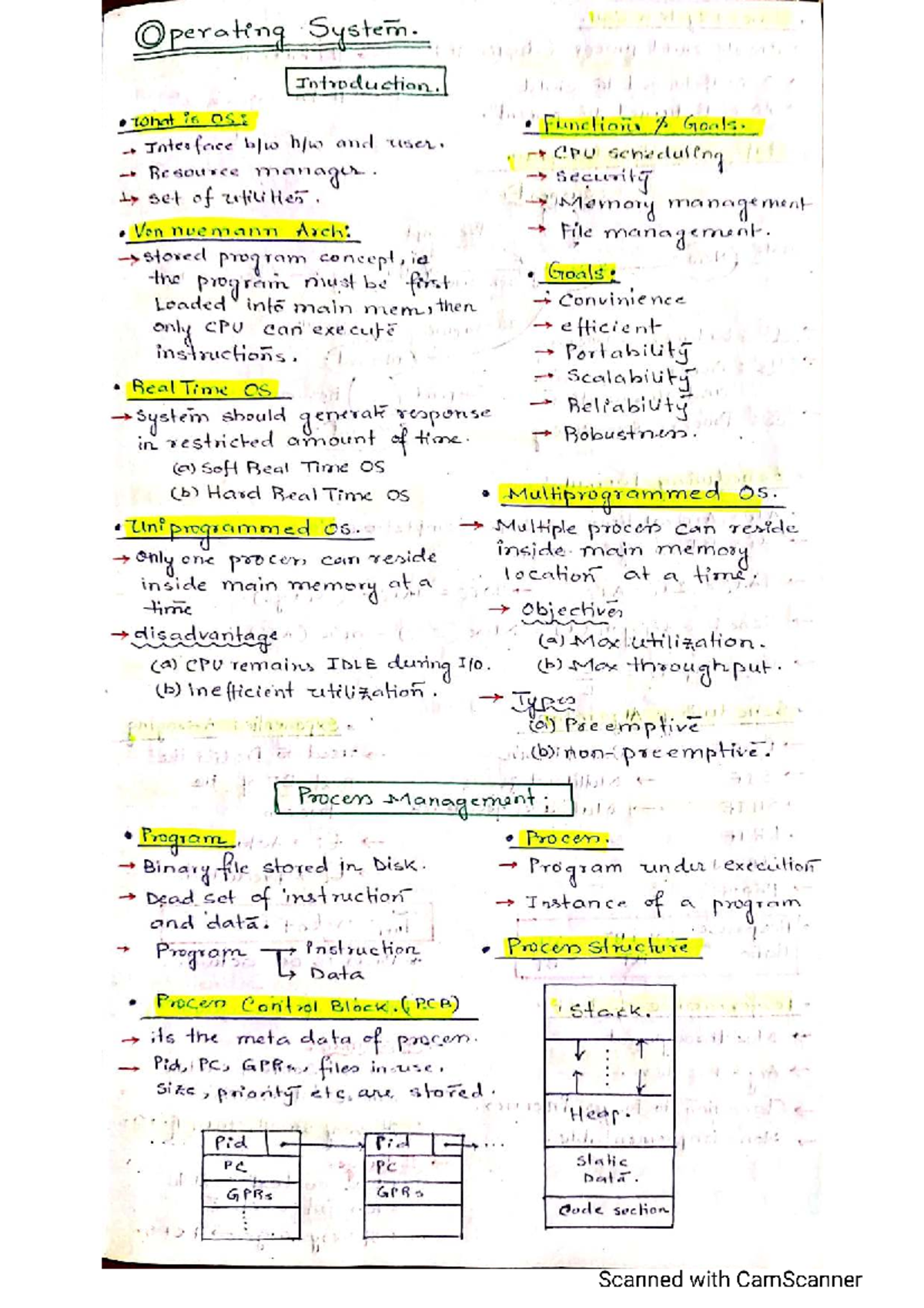 OS - Short Notes: Functions, Goals, and Management Techniques - Studocu