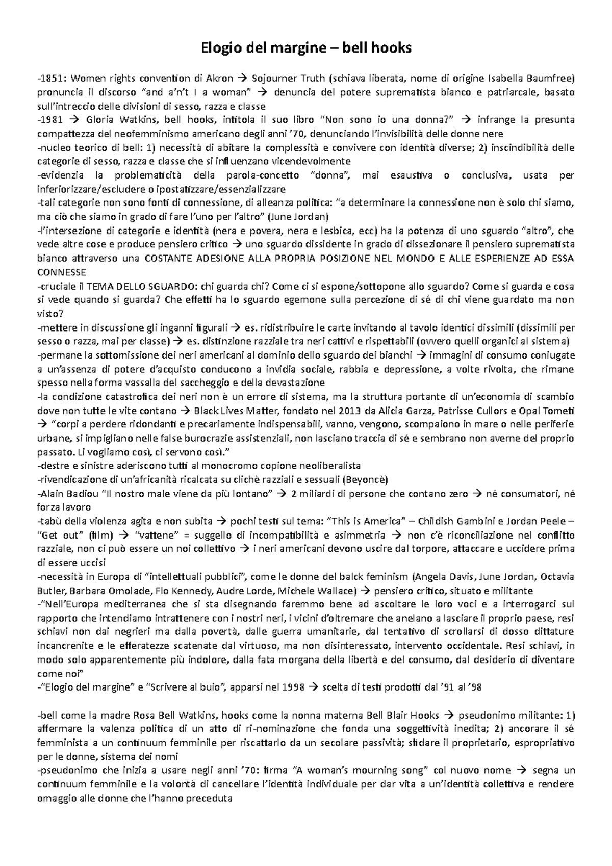 Riassunto Elogio del margine - Riflessioni su Razza e Femminismo - Studocu