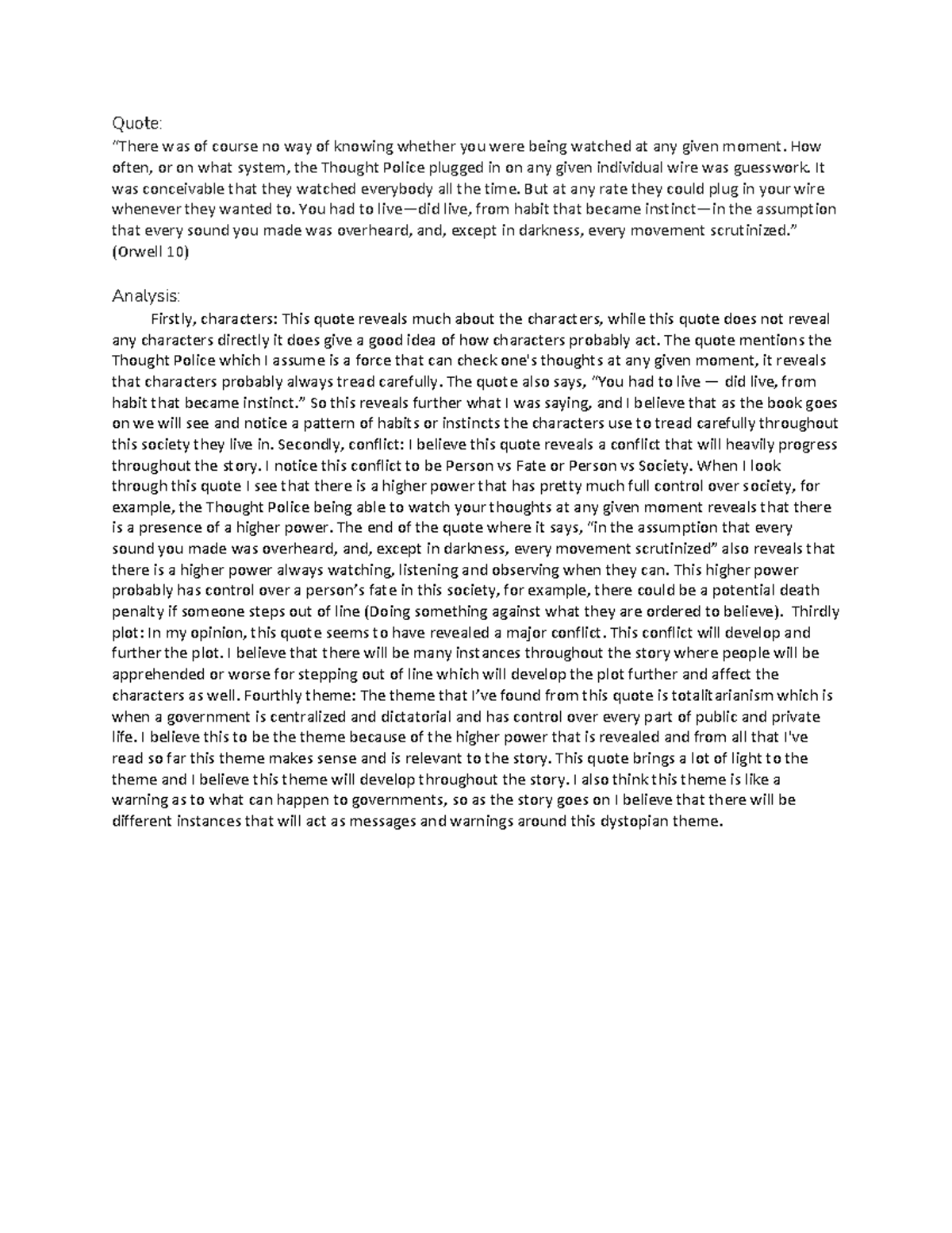 Double Entry Diary Analysis - 1984 (ENG 101) - Studocu