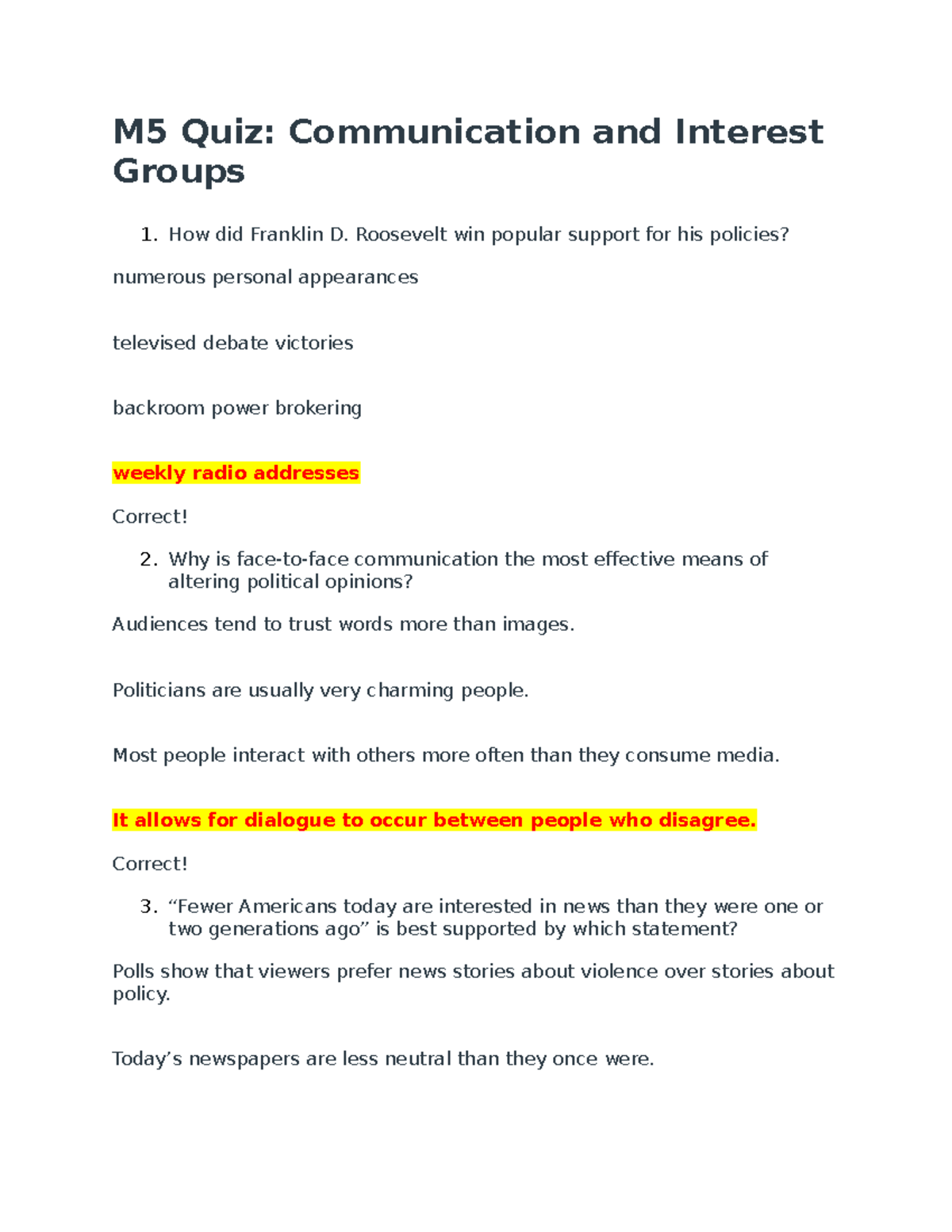Module 5 Political Science Quiz: Communication & Interest Groups - Studocu