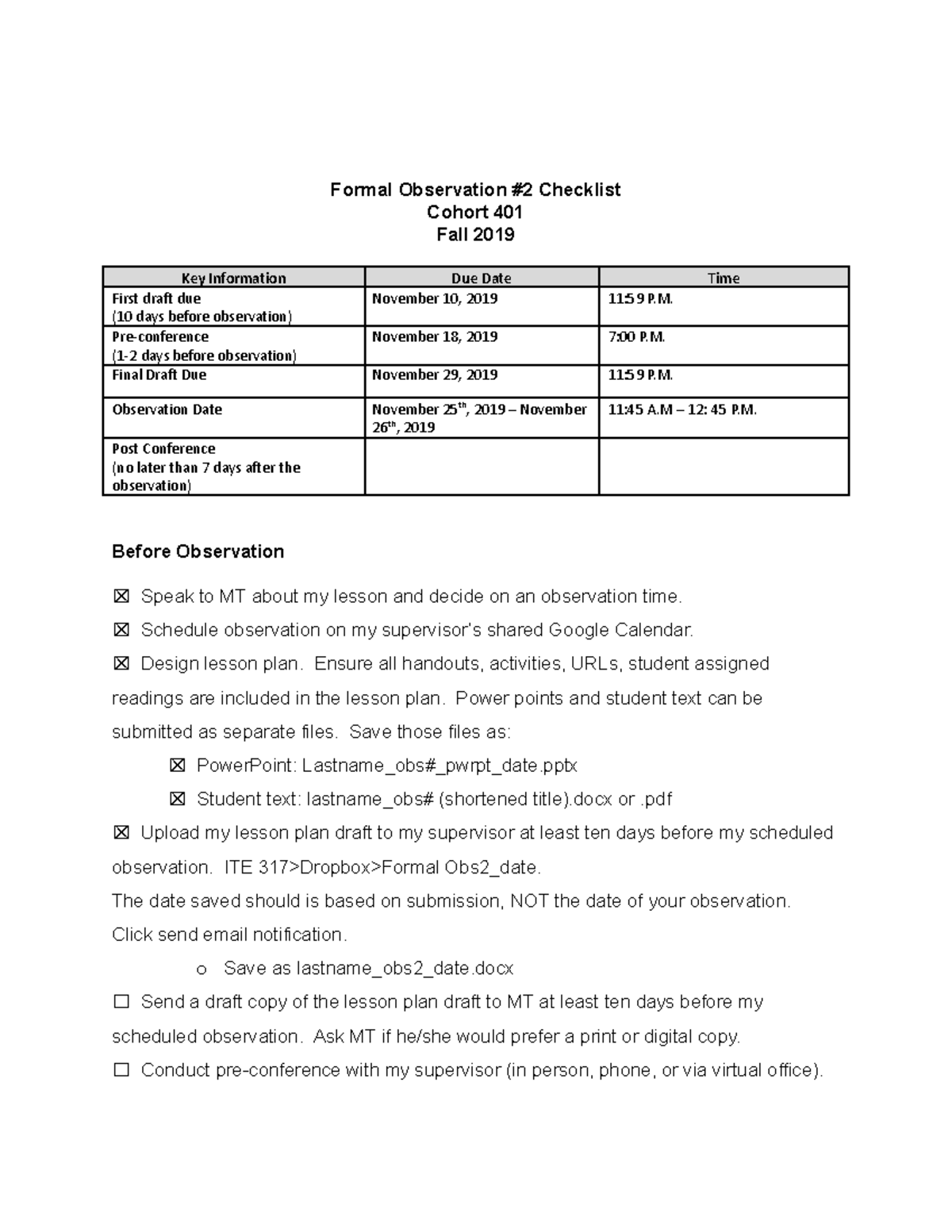 317 Obs 2 - Formal Observation Assignment Checklist and Lesson Plan ...