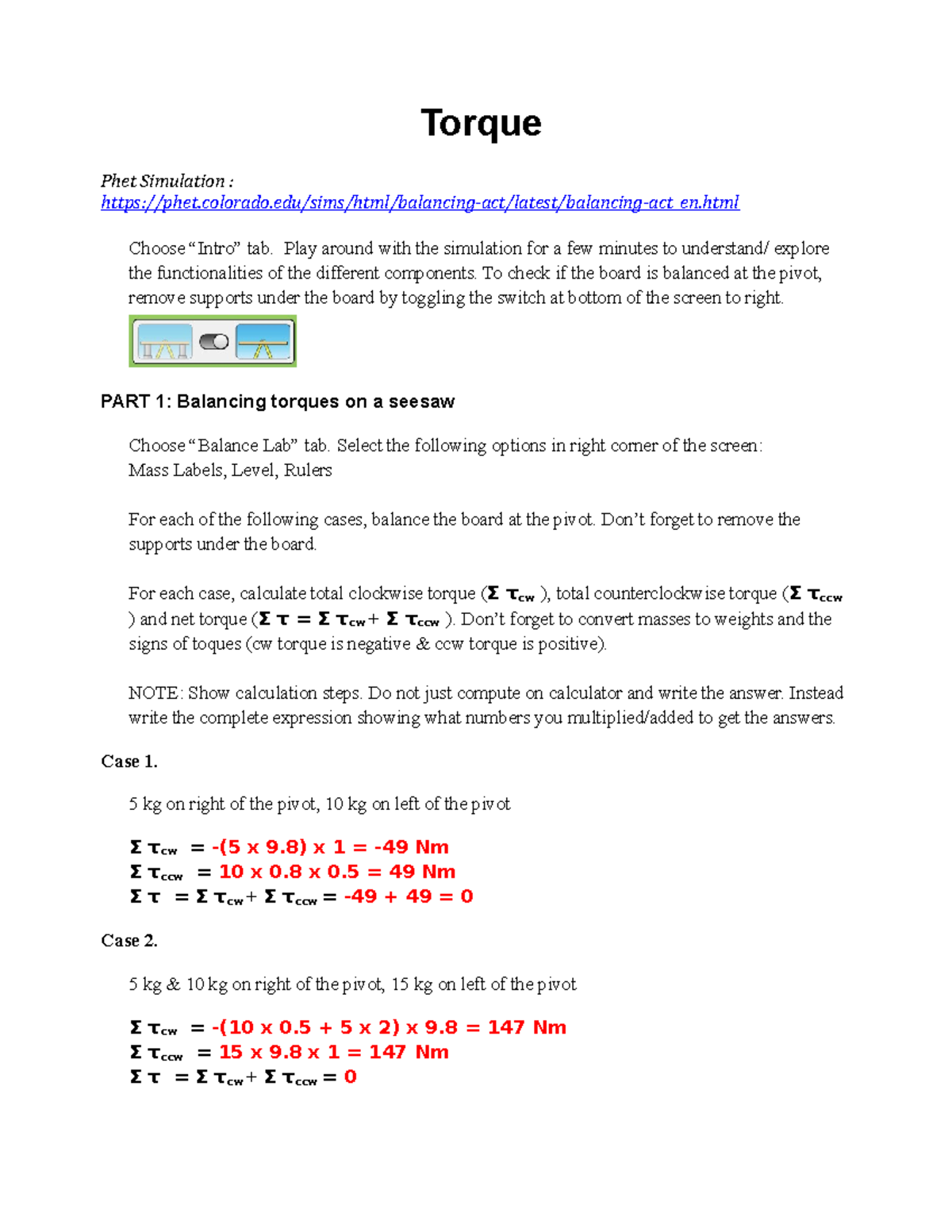 PHY-280 - Physics I Lab: Analyzing Torque Through Seesaw Simulation ...
