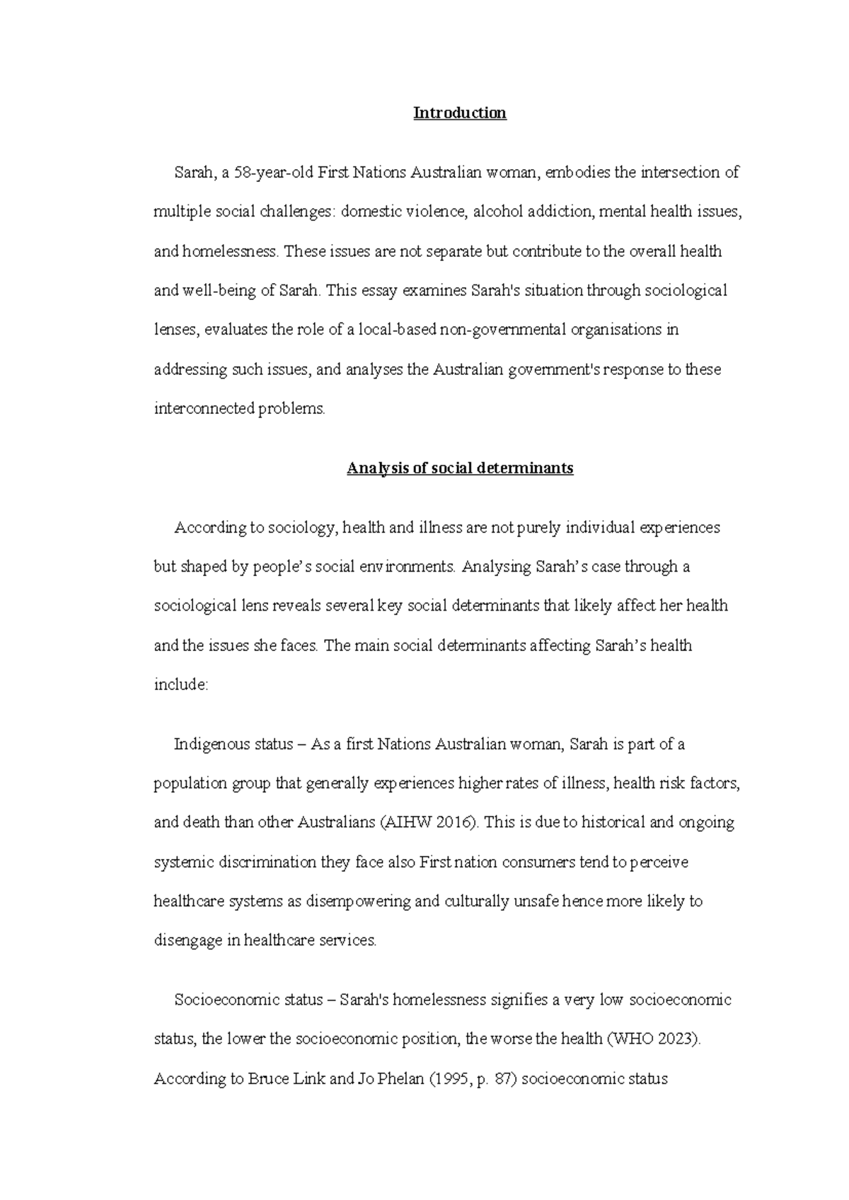 Sociological Analysis of Sarah's Challenges: A Case Study (SOC101 ...