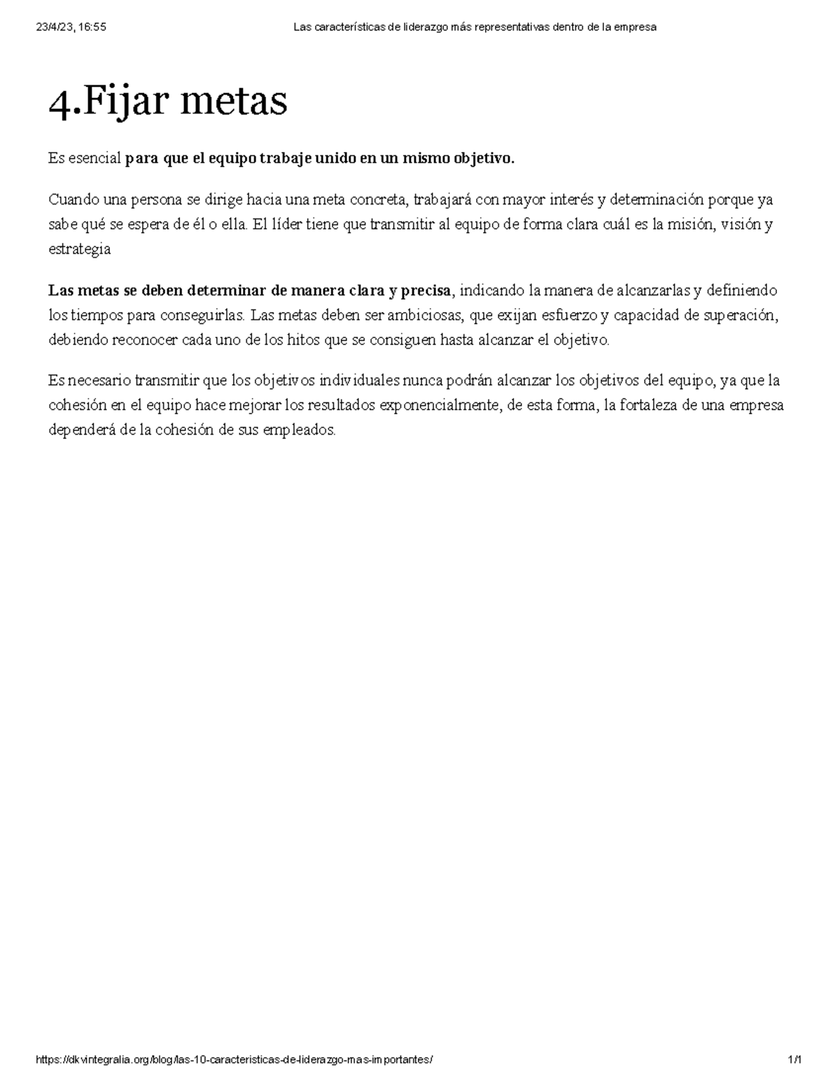 4. Fijar Metas en Liderazgo: Claves para el Trabajo en Equipo - Studocu