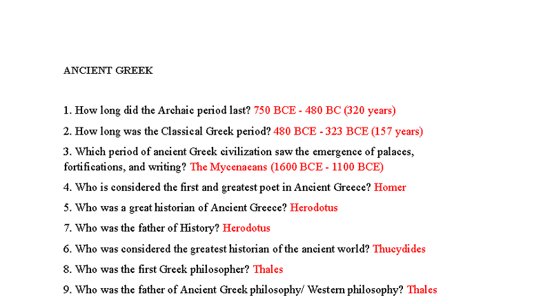 Ancient greek - revision - ANCIENT GREEK 1. How long did the Archaic ...
