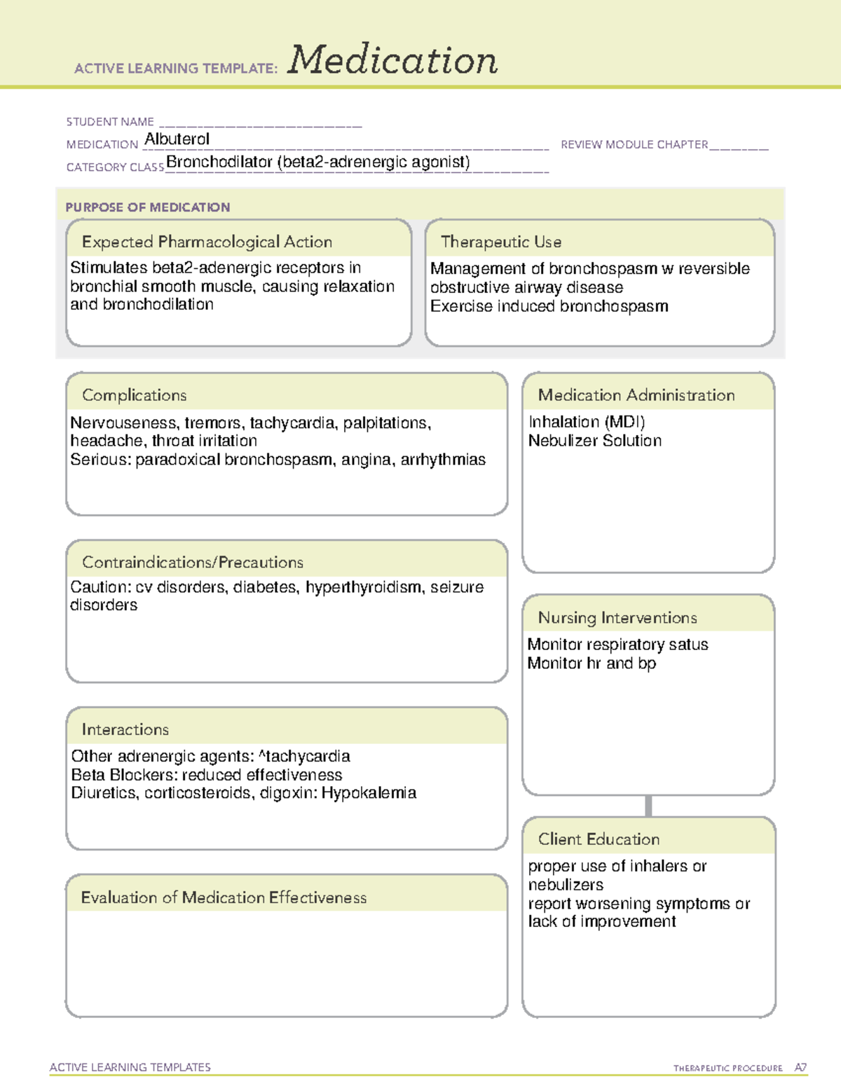Albuterol - jnk - ACTIVE LEARNING TEMPLATES TherapeuTic procedure A ...