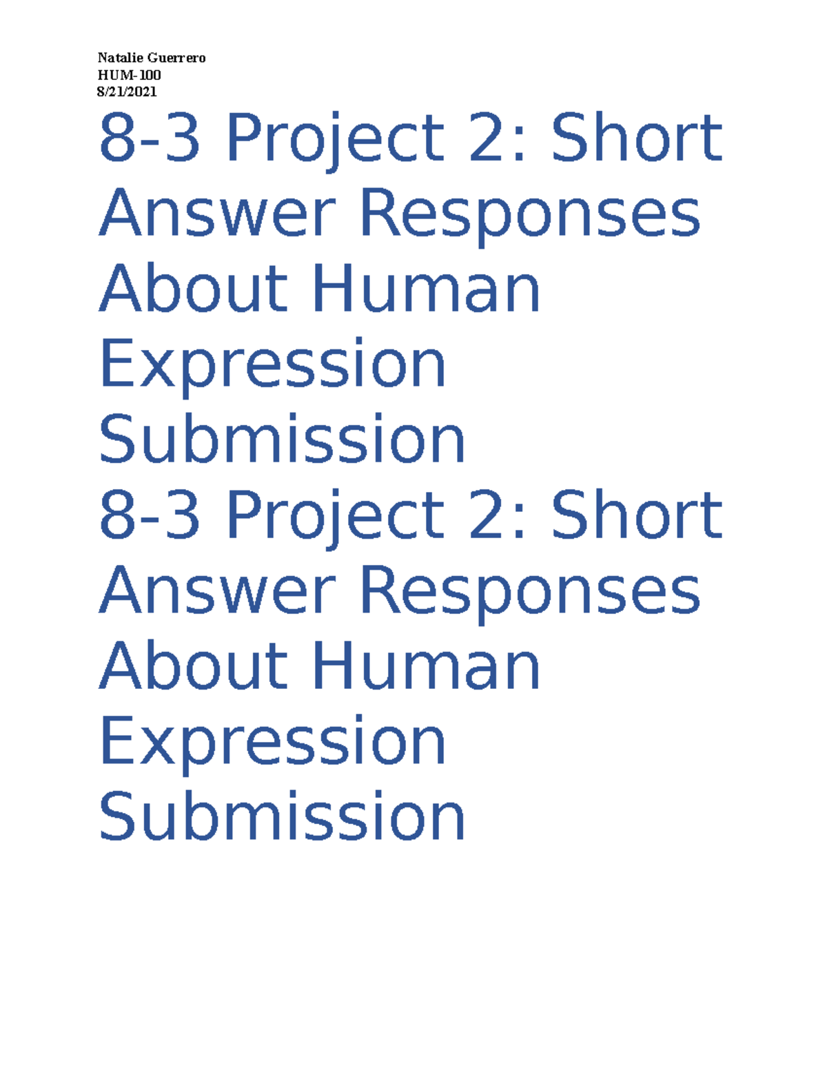 8-3 project 2 short answer responses about human expression - Natalie ...