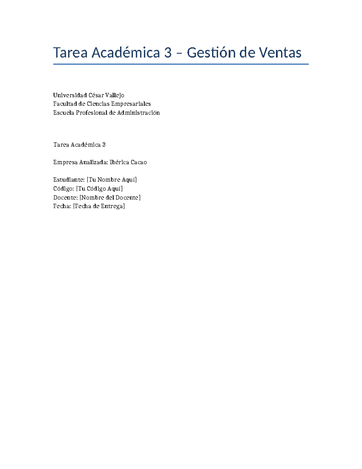 TA3 Gestión de Ventas: Análisis de Ibérica Cacao y Proyecciones - Studocu