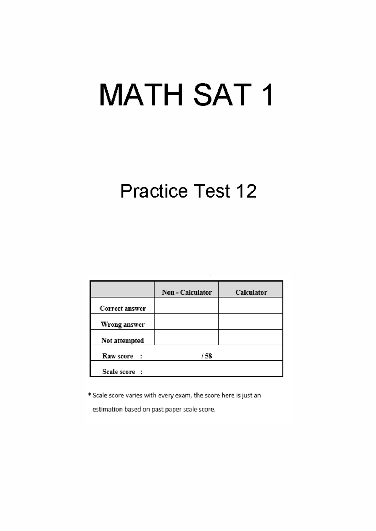 SAT MATH Practice Test 12 - No Calculator, 25 Questions - Studocu