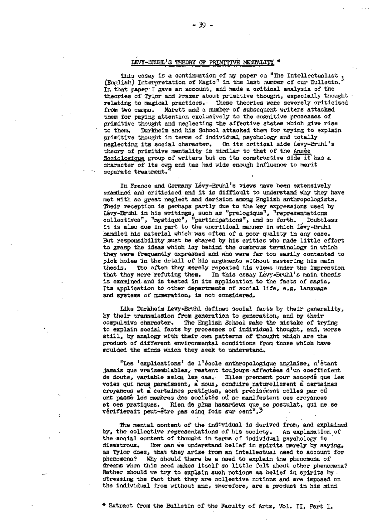 Levy-Bruhl's Theory of Primitive Mentality: A Critical Analysis (S 3 ...