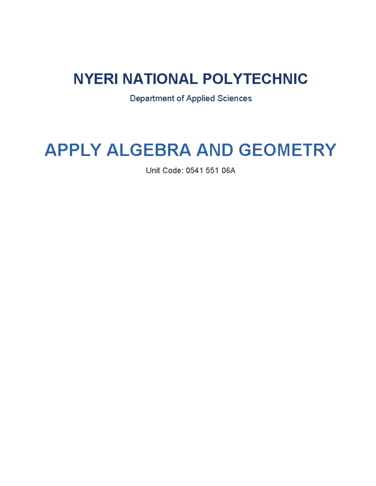 Algebra and Geometry Notes - Unit Code: 0541 551 06A - Studocu