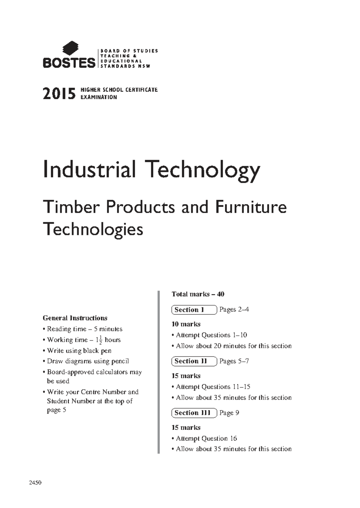 HSC Industrial Technology Exam 2015: Timber Products & Furniture - Studocu