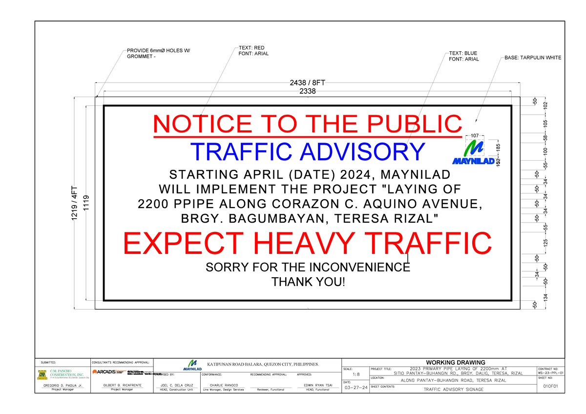 SA - Traffic Advisory Notice for Maynilad Project 2024 - Studocu