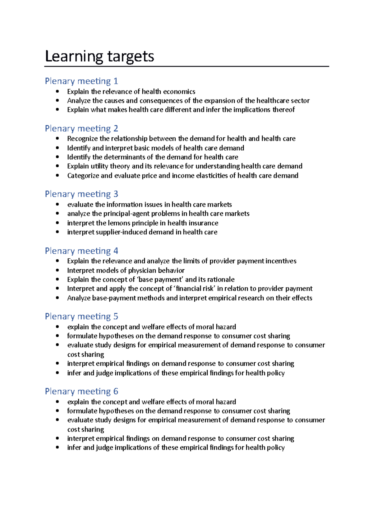 Health Economics Learning Targets - Tentamen Preparation Guide ...