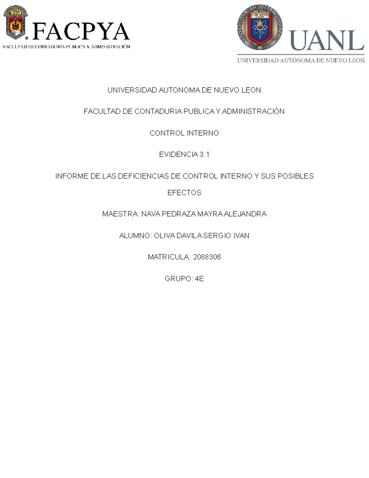 Control Interno en PEMEX: Informe de Deficiencias y Efectos - EV3 - Studocu