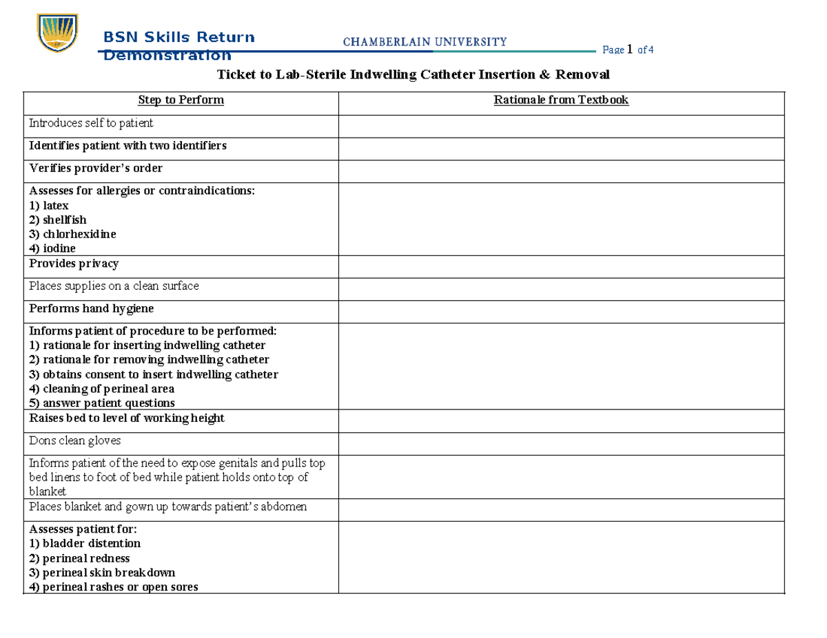 4 Lab Ticket: Rationales for Sterile Indwelling Catheter Insertion ...