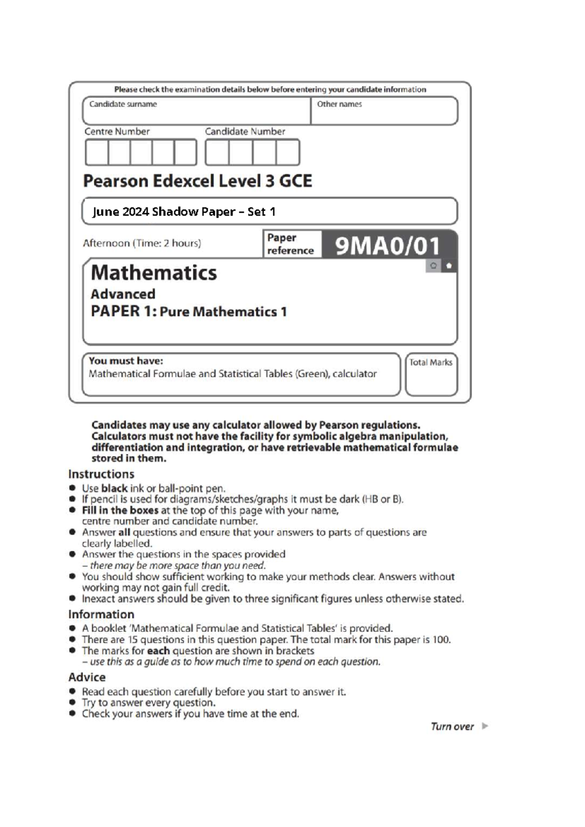 June 2024 Paper 1 Shadow Exam - g(x) and Binomial Expansion - Studocu