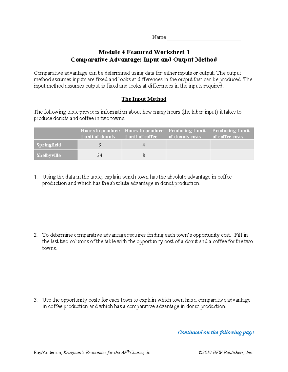 Mod 4 worksheet - Ray/Anderson, Krugman’s Economics for the AP® Course ...