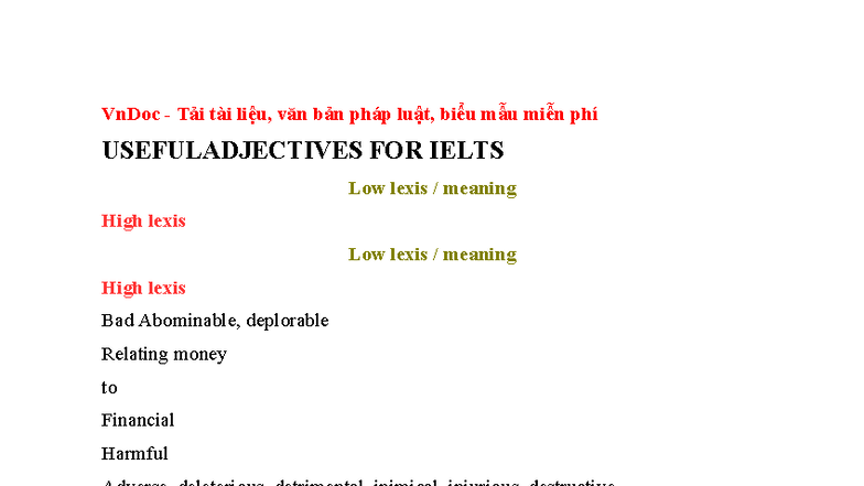 IELTS Vocabulary: Useful Adjectives for High Lexis Usage - Studocu