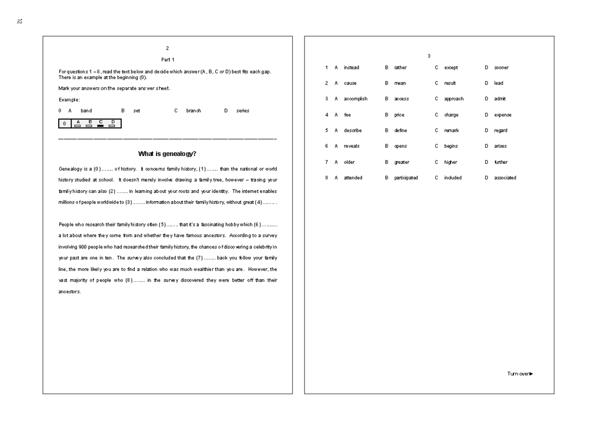 FCE Intro Test Handbook: Reading & Use of English Sample Paper 1 - Studocu