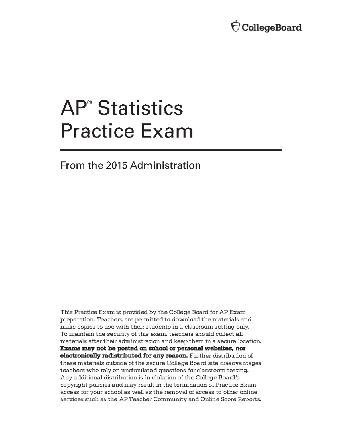 2015 AP Statistics Practice Exam MCQ & Free-Response Answers - Studocu